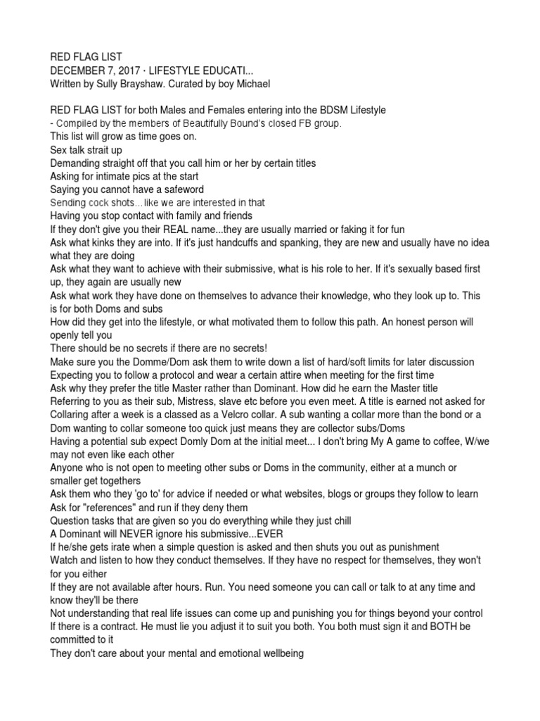 Red Flag List | PDF | Dominance And Submission