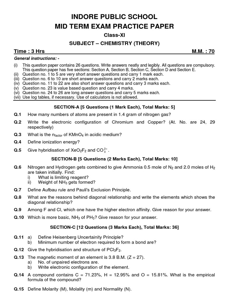 IPS Sample Papers | PDF | Atomic Orbital | Chemical Bond