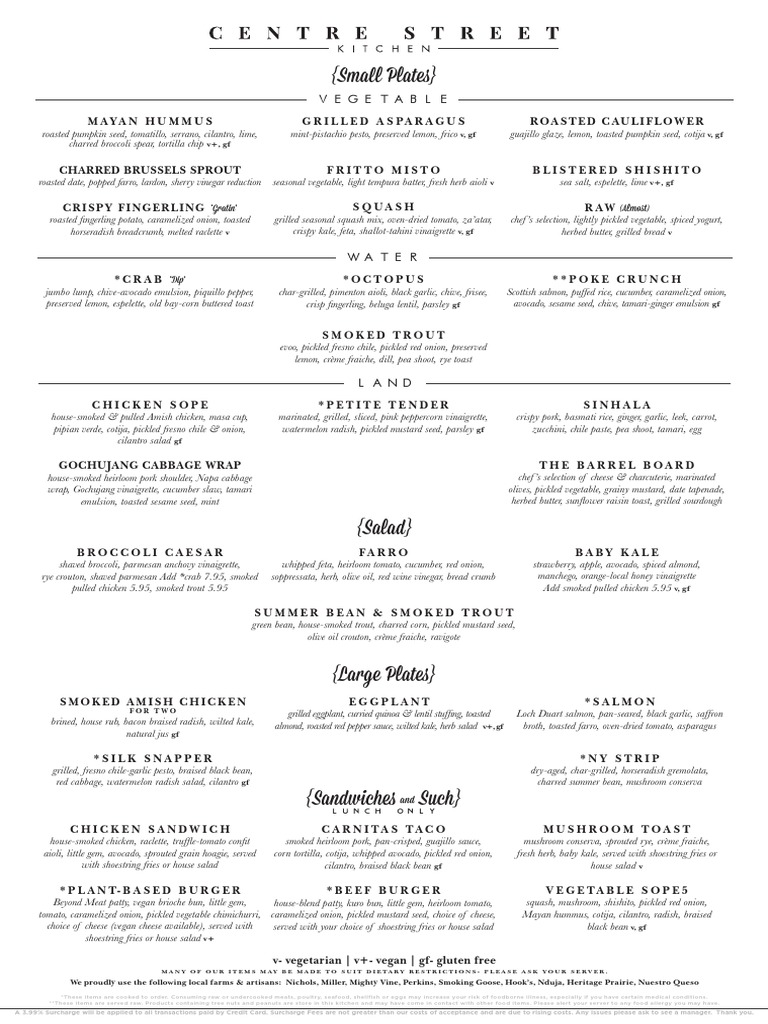 Centre Street Kitchen Dinner Menu | PDF | Pickling | Vinaigrette