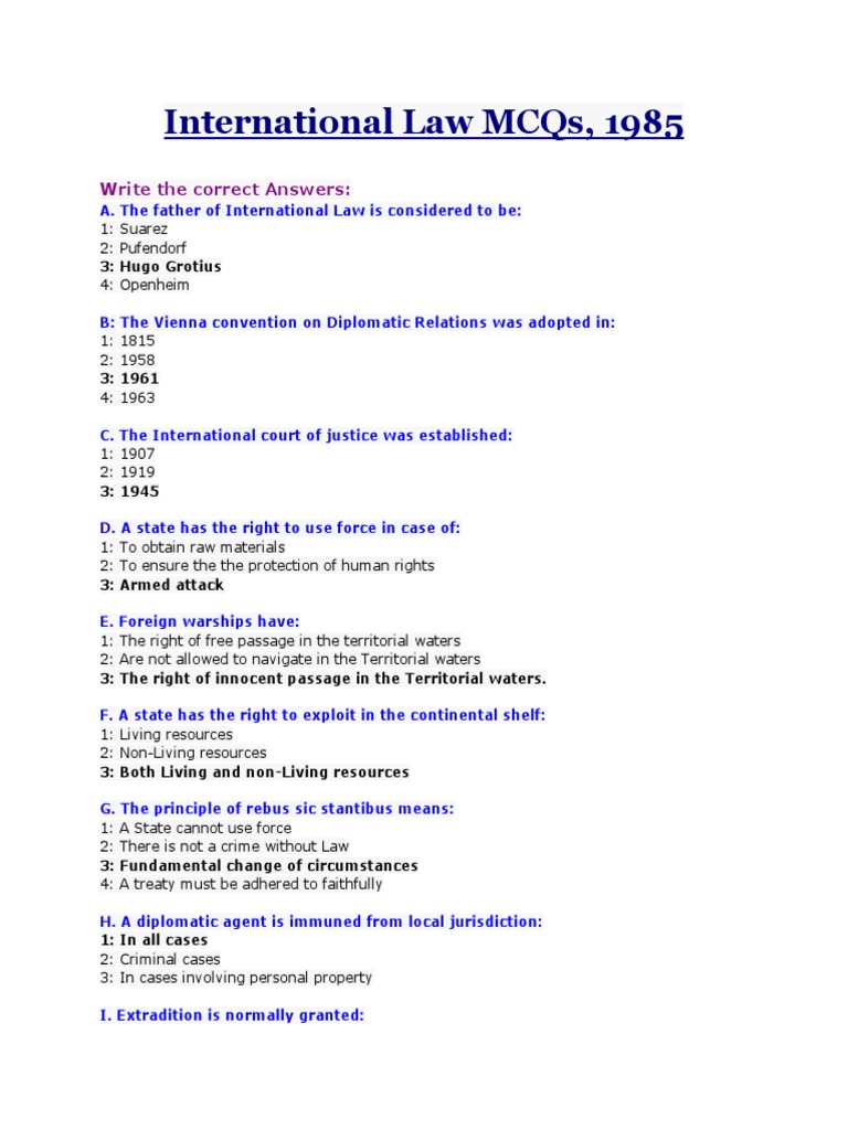 International Law MCQs | PDF | Territorial Waters | International Law