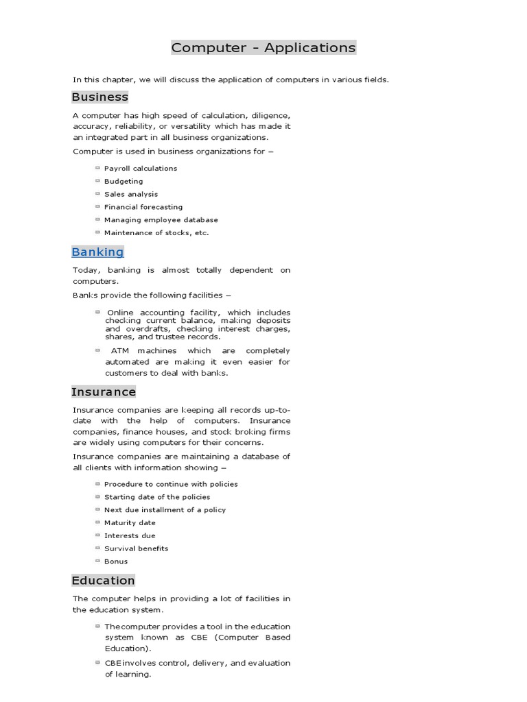 The Wide-Ranging Applications of Computers Across Business, Banking ...