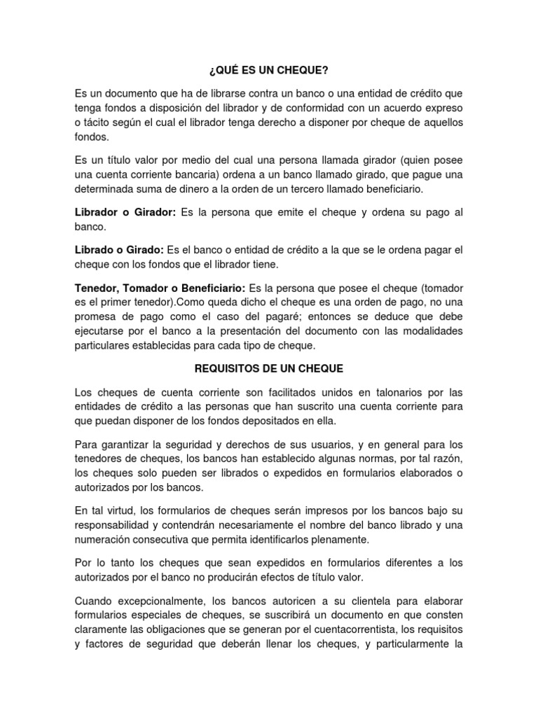 Qué Es Un Cheque | PDF | Cheque | Servicios (economía)