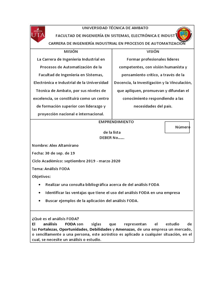 Alex Altamirano-Consulta FODA | PDF | Análisis FODA | Planificación