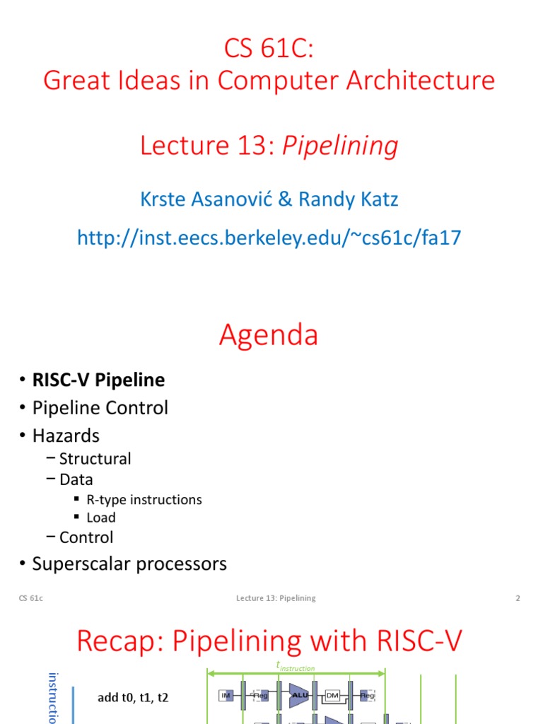 Cs 61c Great Ideas In Computer Architecture Lecture 13 Pipelining Pdf Central Processing