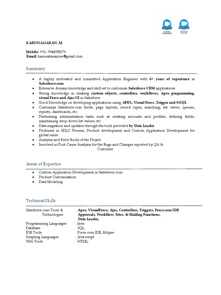 Salesforce Sample Resume Template | PDF | Salesforce.Com | Software ...
