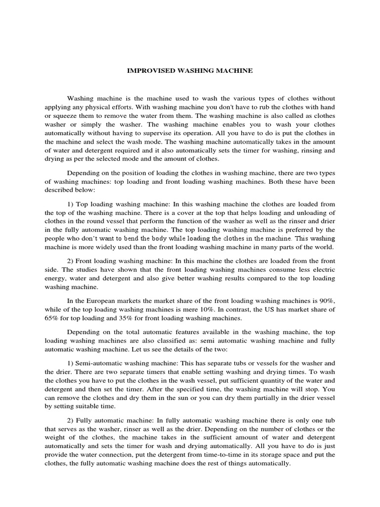 Improvised Washing Machine | PDF | Washing Machine | Manufactured Goods