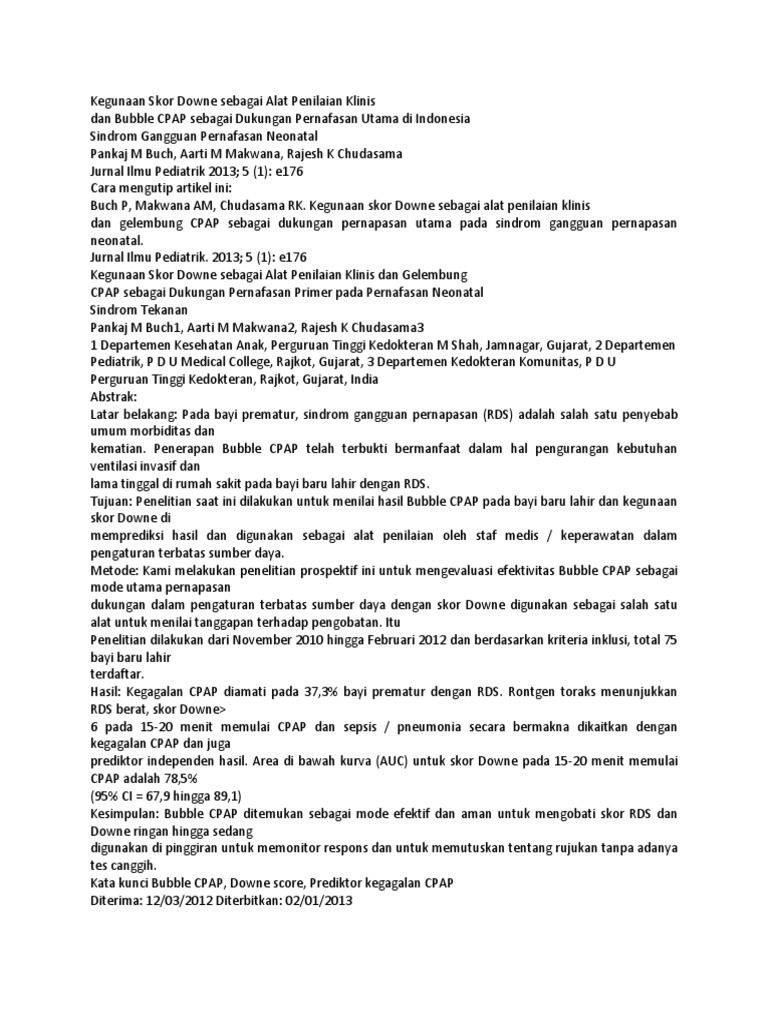 Kegunaan Skor Downe Sebagai Alat Penilaian Klinis | PDF