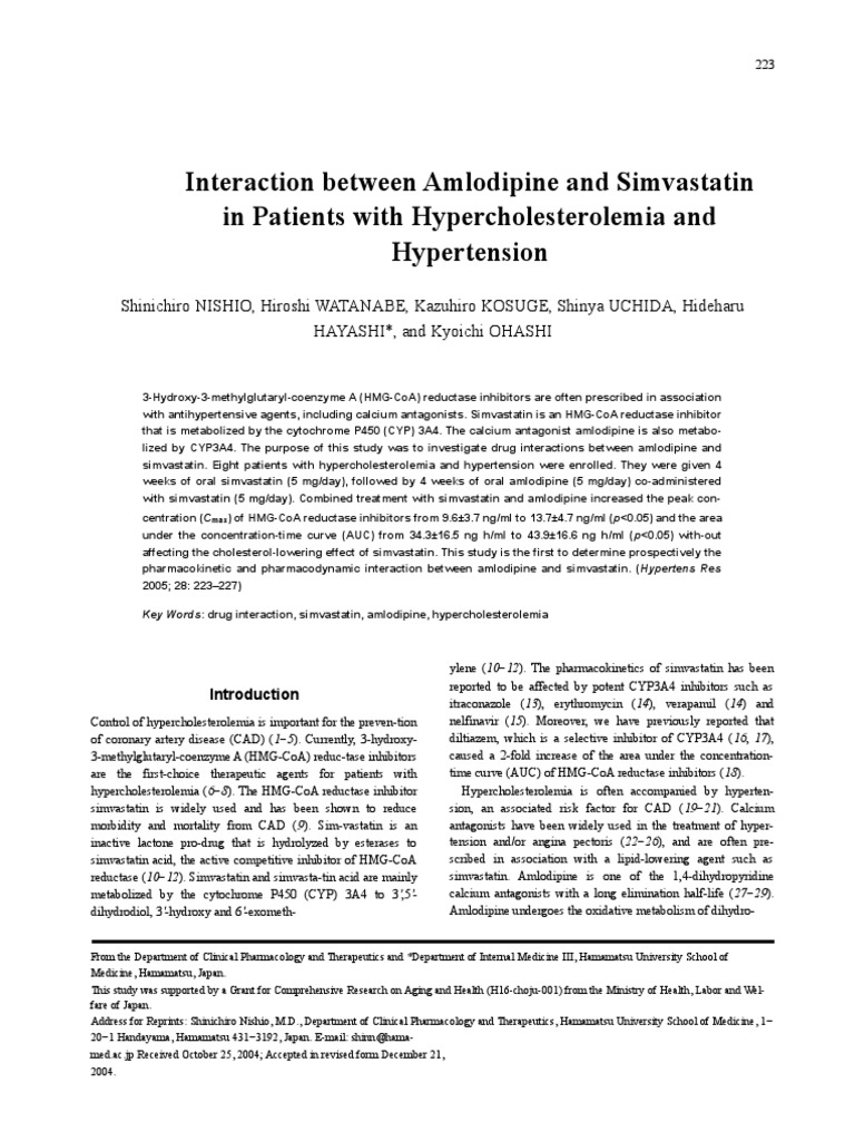 Interaction Between Amlodipine and Simvastatin in Patients With ...