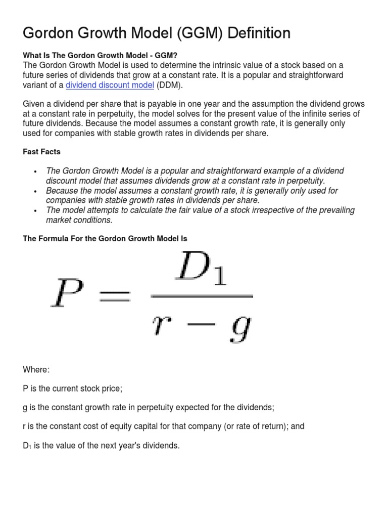 Gordon Model For Intrinsic Value | PDF | Stocks | Dividend