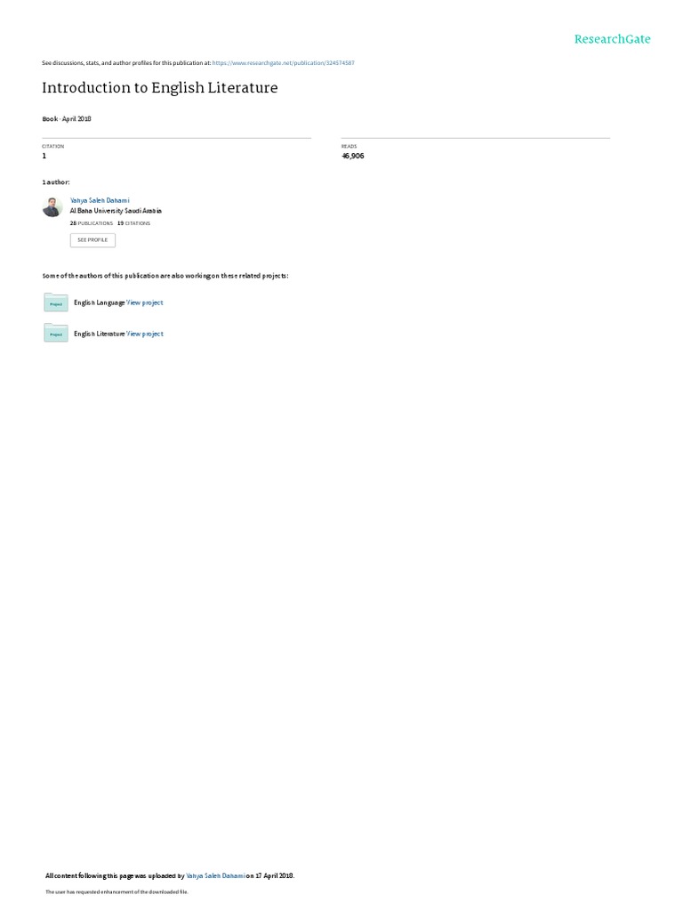 Introduction To English Literature: April 2018 | PDF | English ...