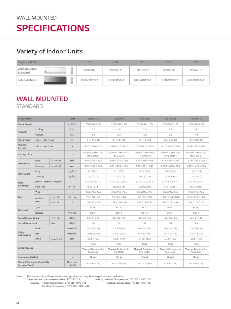 LG Multi Split AC Specifications Guide | PDF | Hvac | Air Conditioning