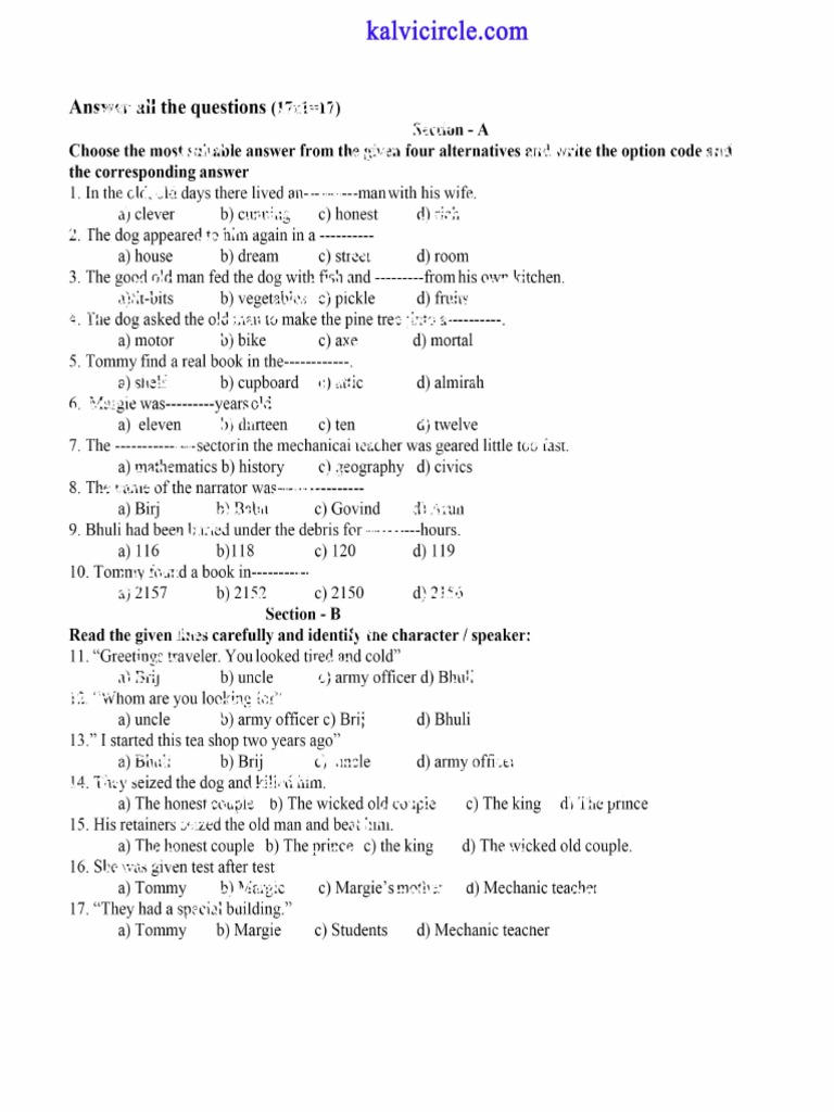 9th STD English Paper - 1 Model Question Paper - 2019 | PDF