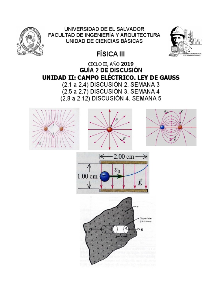 Guía 2 de Discusión-2019 Campo Eléctrico. Ley de Gauss PDF | PDF | Carga eléctrica | Campo eléctrico