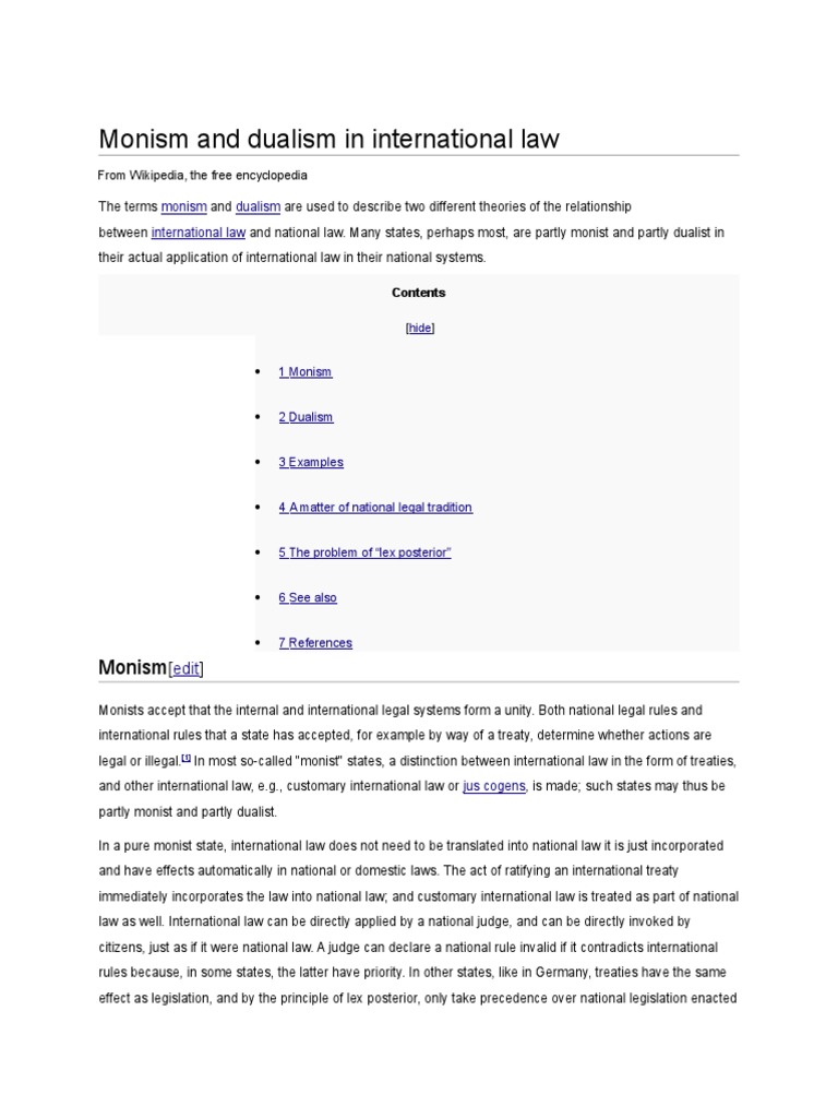Monism and Dualism in International Law | PDF | Government Information ...