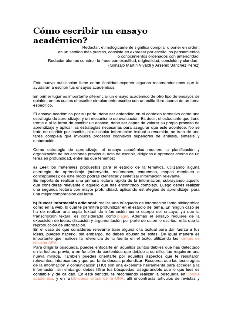 Guía para escribir un ensayo académico | PDF | Ensayos | Diccionario