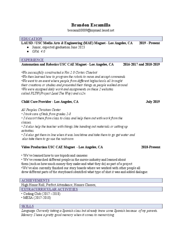 Brandons Resume | PDF