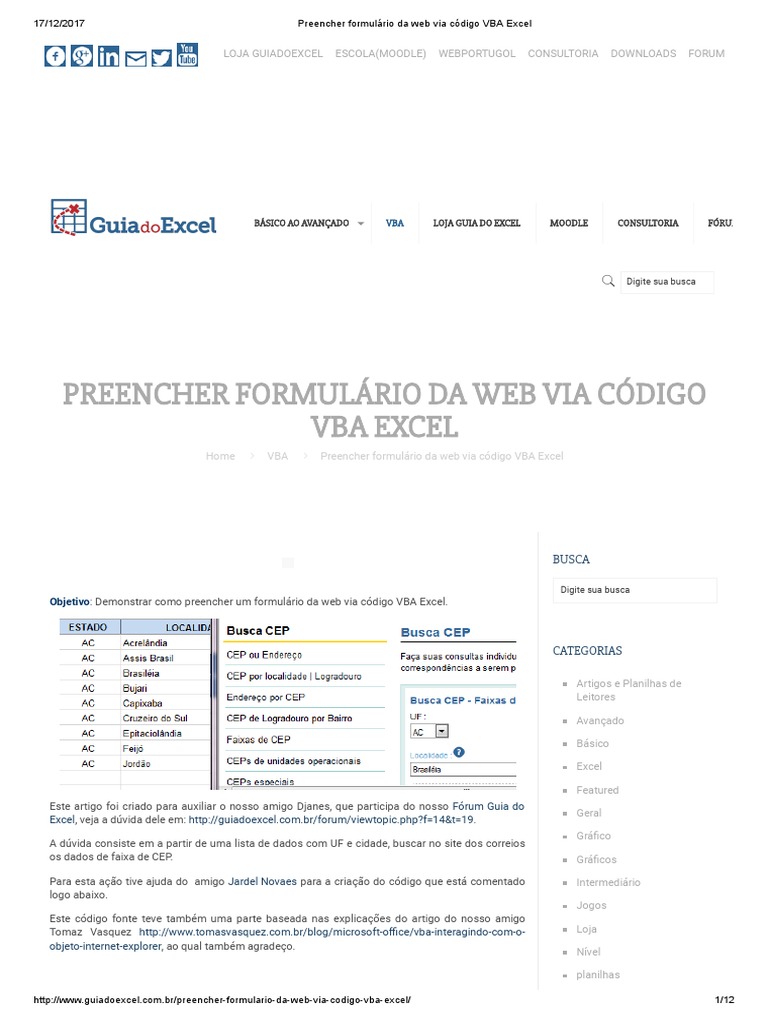 Preencher Formulário Da Web Via Código Vba Excel Pdf Macro Ciência 