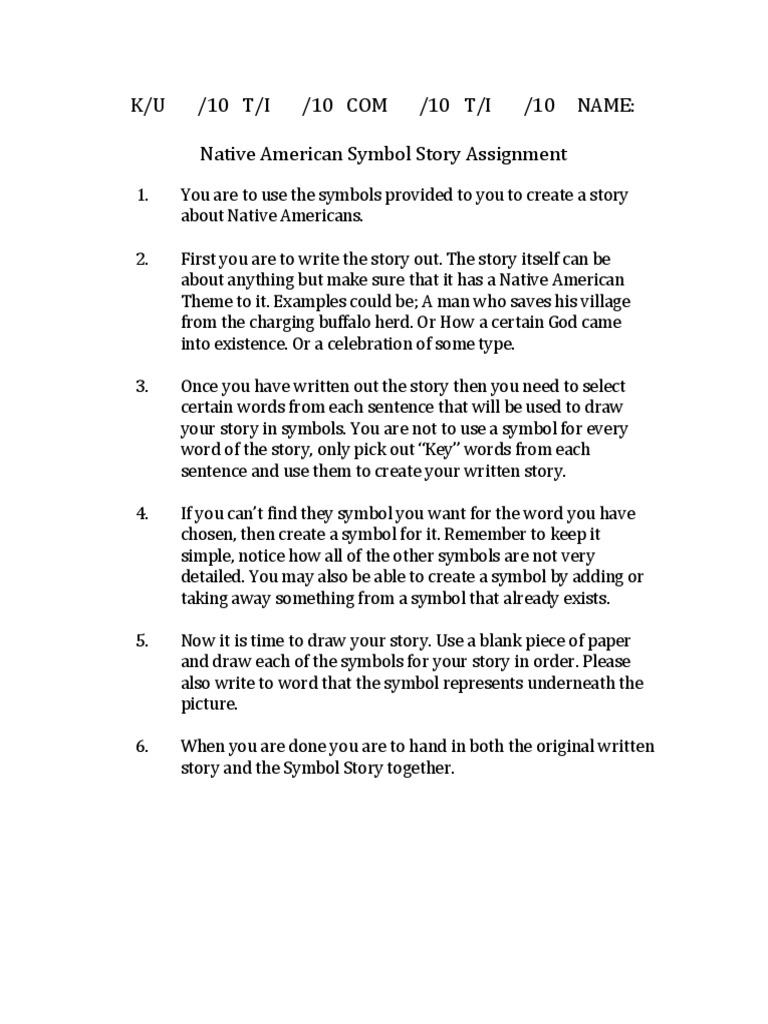 Native American Symbol Story Assignment | PDF