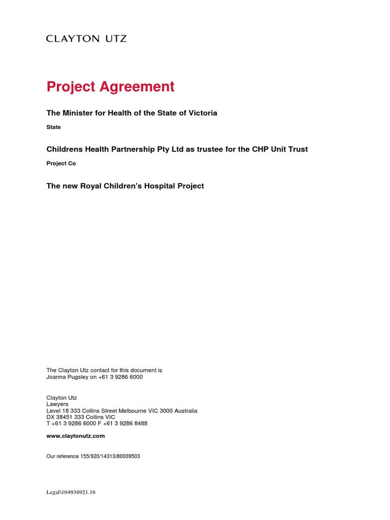 Project Agreement - New RCH Project | PDF | Indemnity | Refinancing