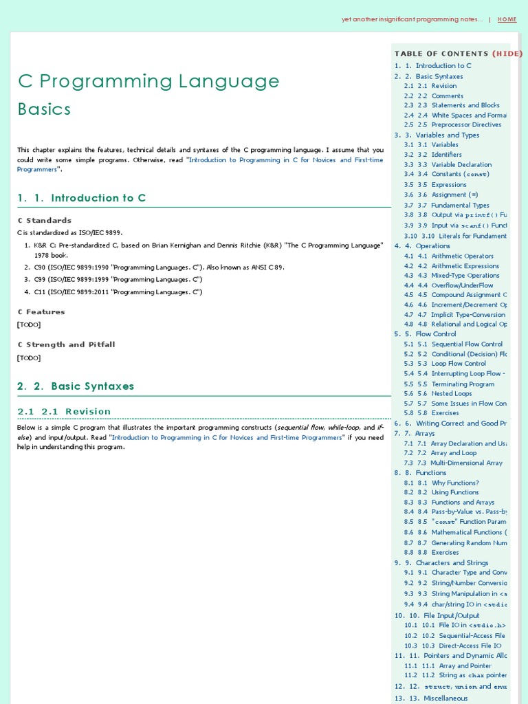 C Basics C Programming Tutorial Pdf C Programming Language 4982