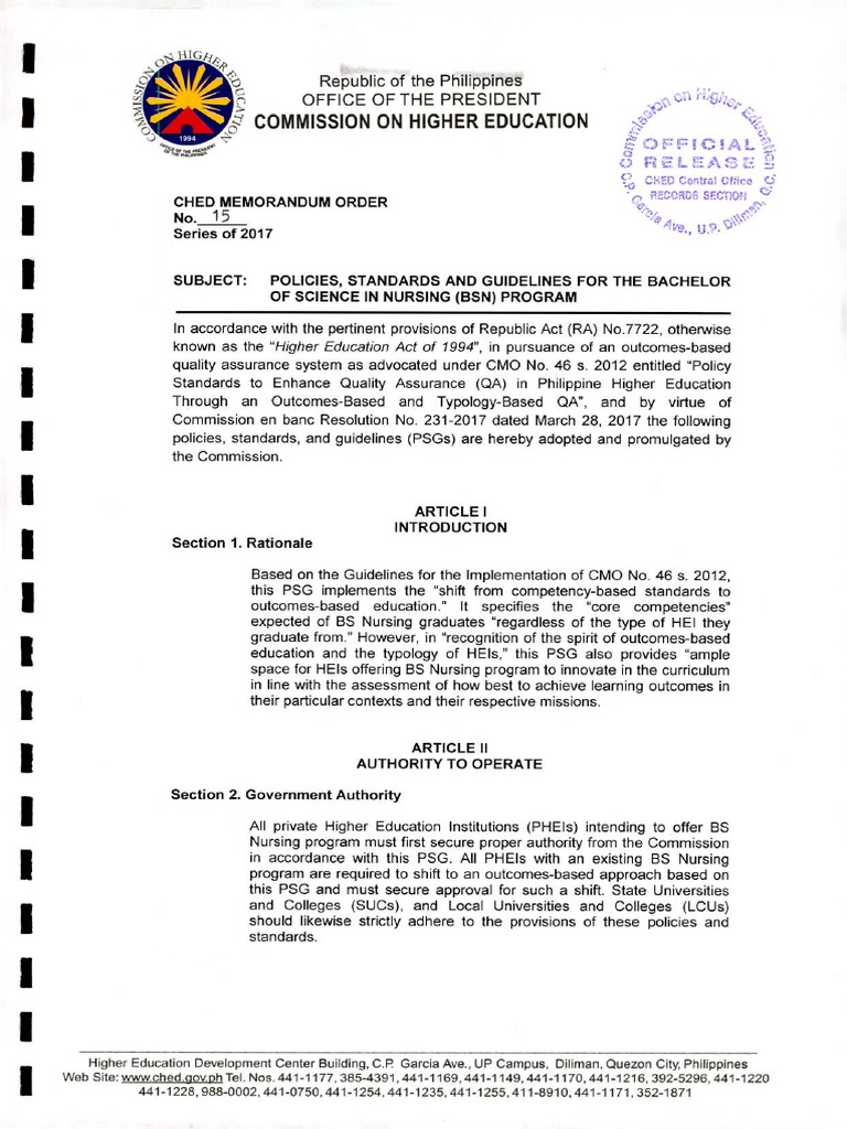 CHED MEMO Nursing PDF | PDF