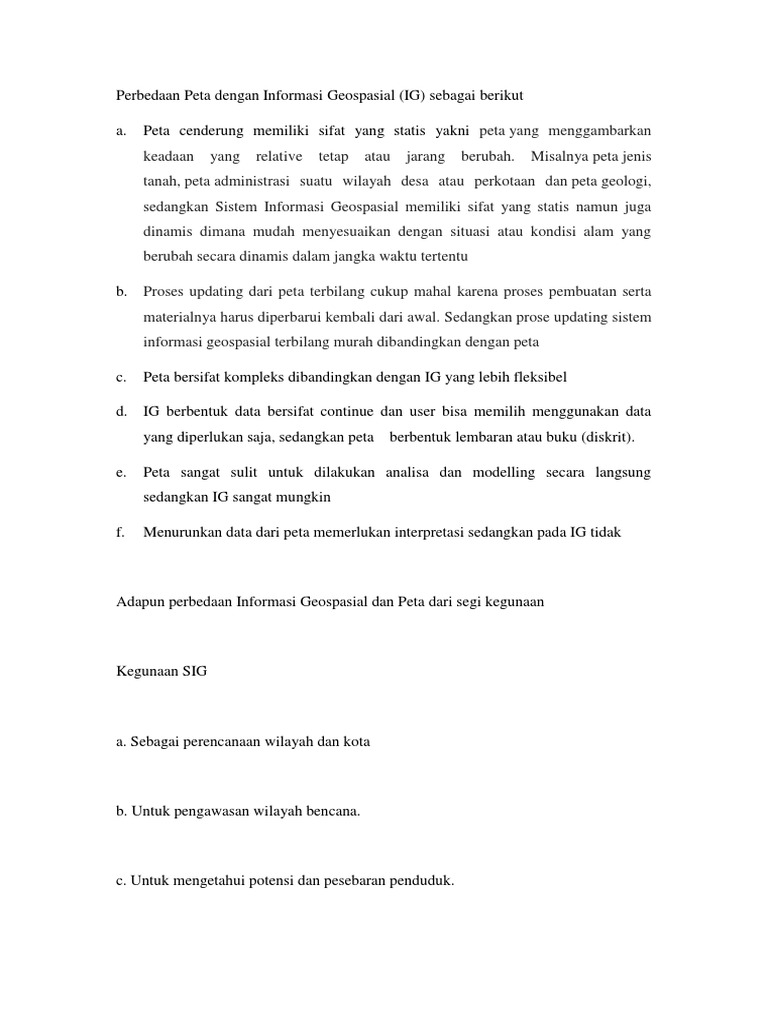 Perbedaan Peta Dengan Informasi Geospasial | PDF