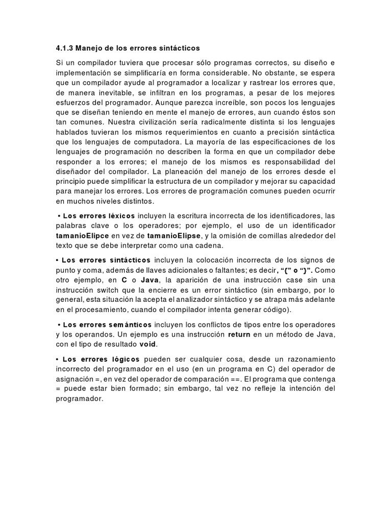 Manejo de Los Errores Sintacticos | PDF | Compilador | Analizando