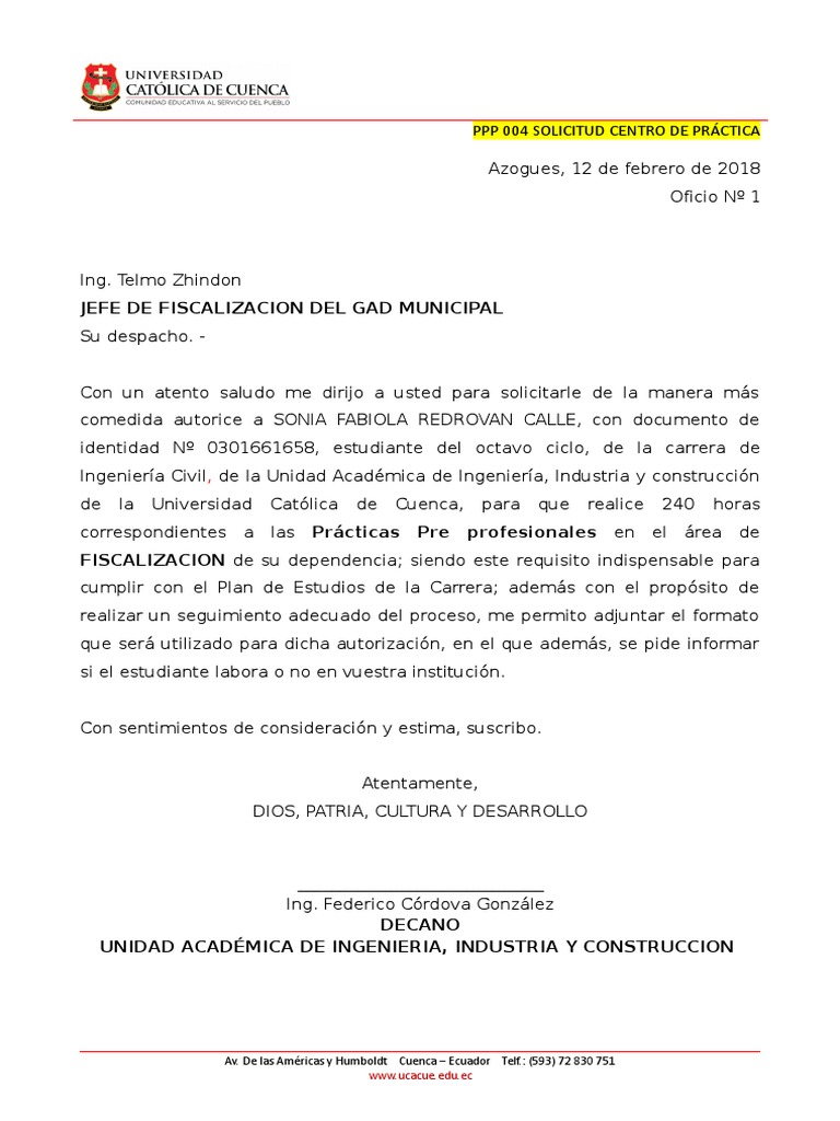 Sonia - Solicitud para Hacer Las PPP en La Inst | PDF