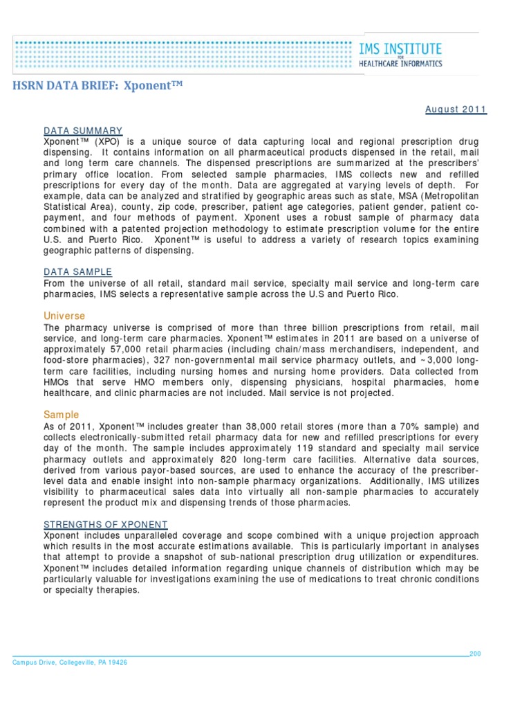 Xponent Data Brief Final | PDF | Pharmacy | Prescription Drugs