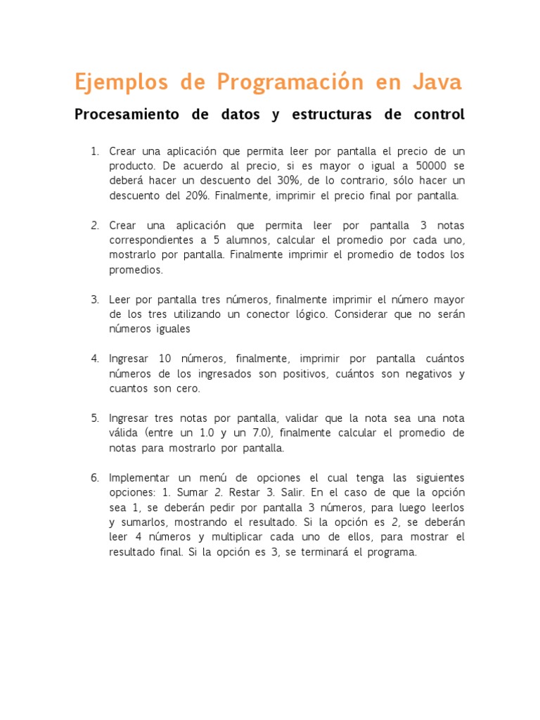 Ejemplos de Programación en Java PDF | PDF
