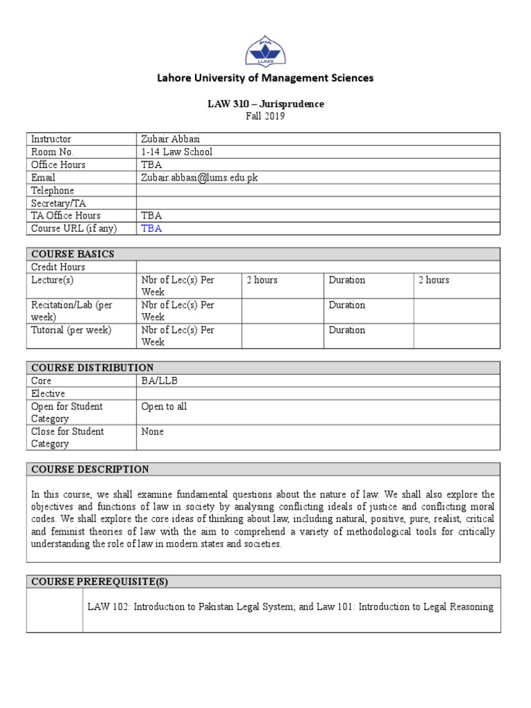 LUMS Jurisprudence Outline | PDF | Jurisprudence | Concept