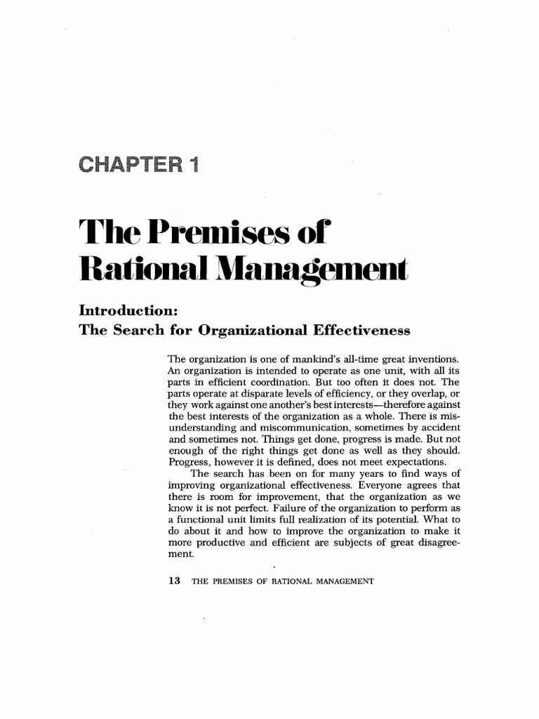 The Premises of Rational Management: The Search For Organizational ...