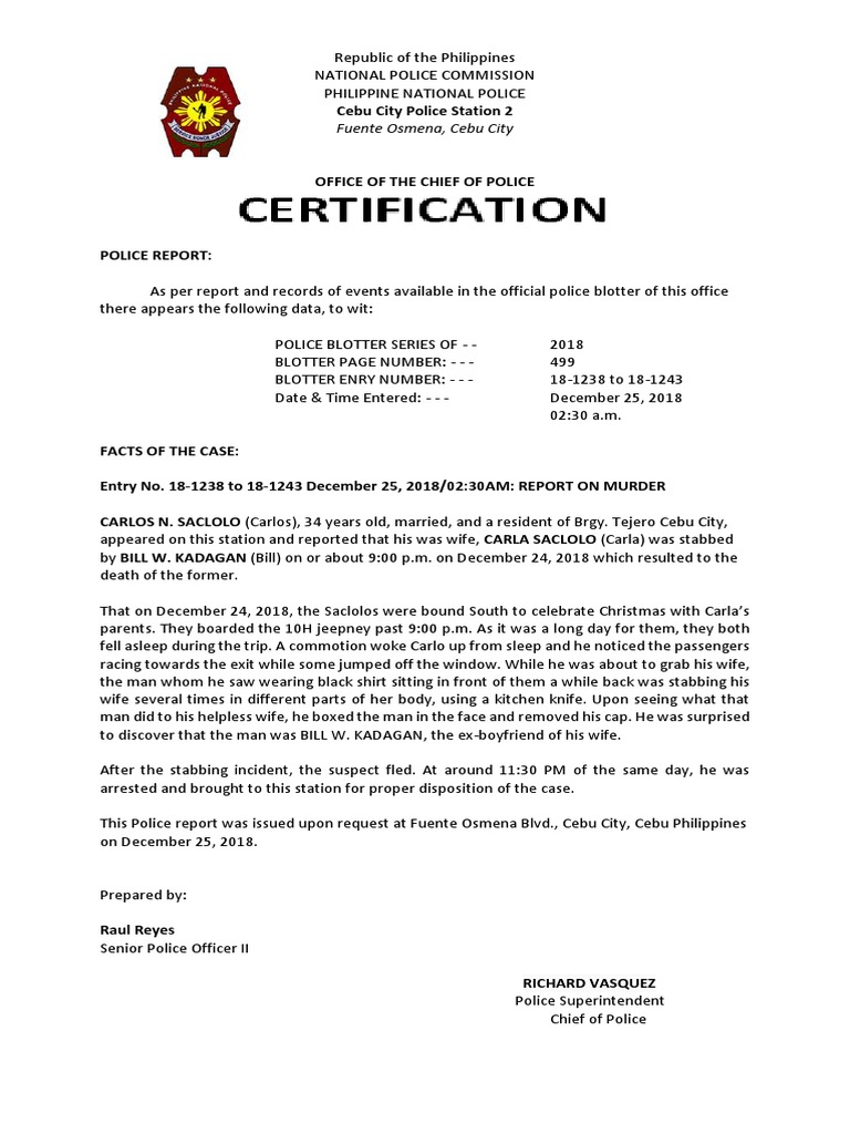 Police Report Murder.F | Law Enforcement | Crime & Violence