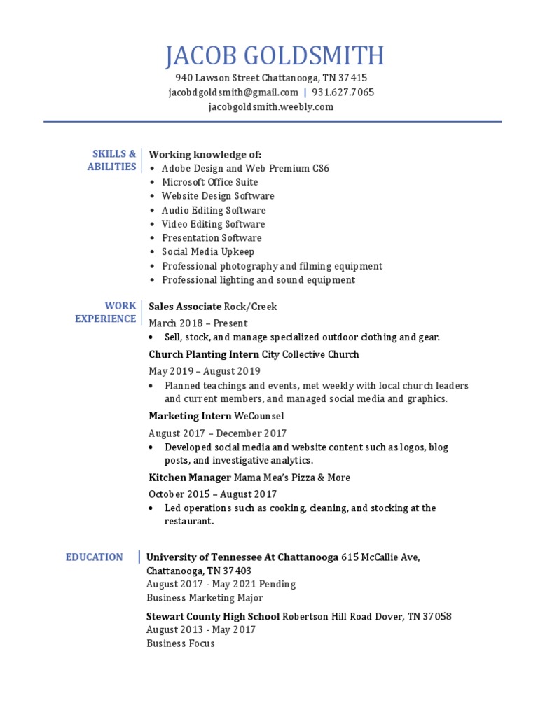 Resume Jacob Goldsmith 1 | PDF | Communication