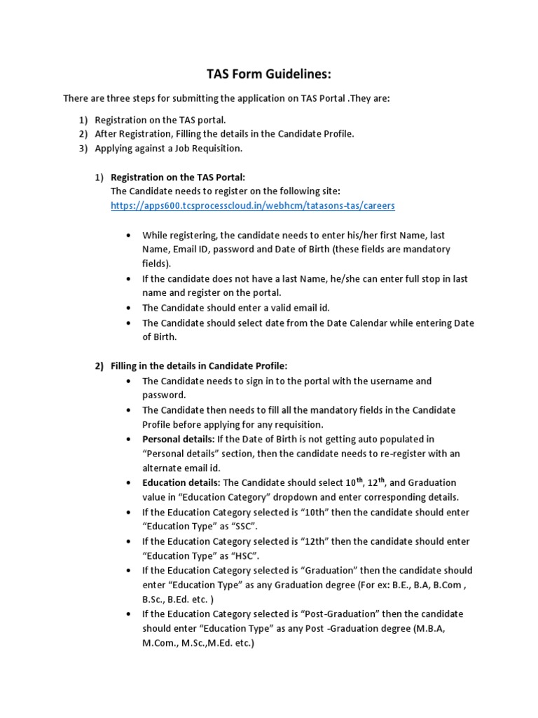 TAS Application Submission Guidelines | PDF | Academic Degree ...