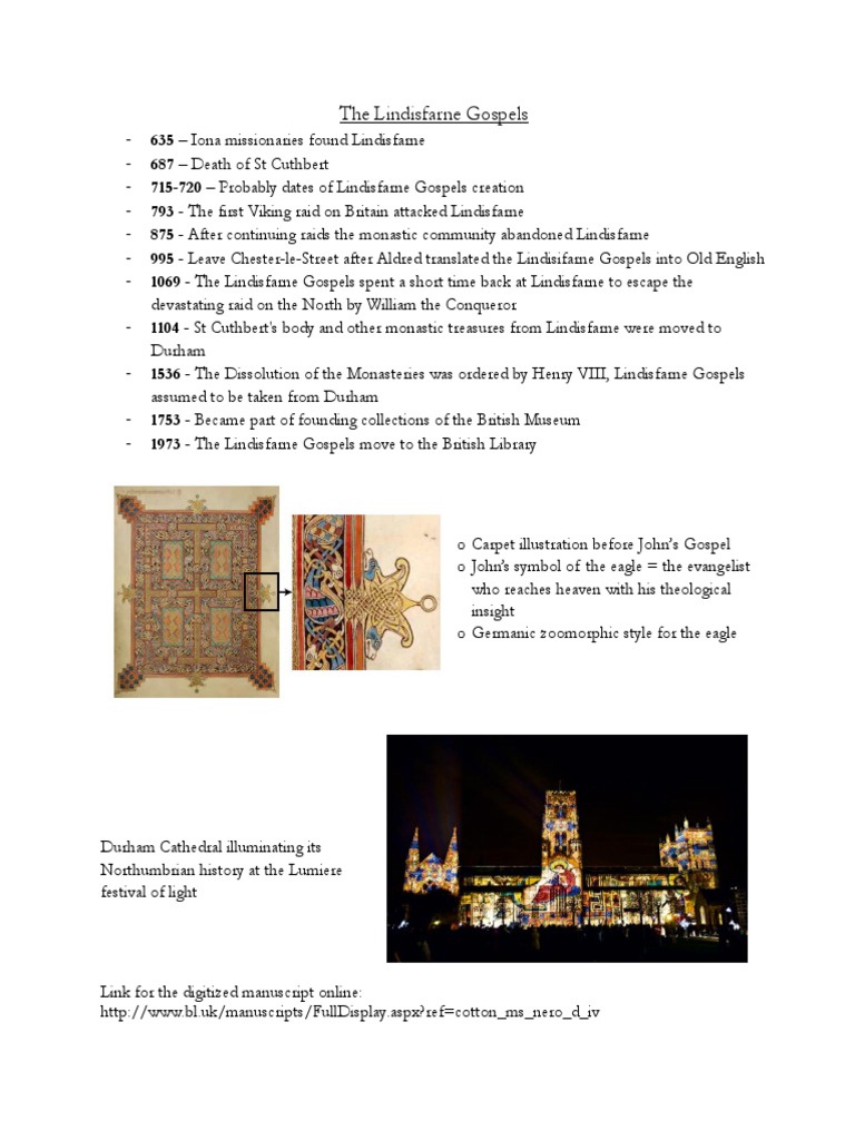 The Lindisfarne Gospels Handout | PDF