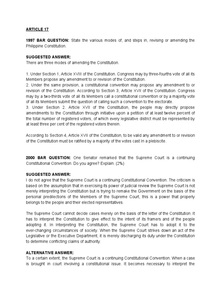 Article 17 and 18 Bar Q & A (1987 Consti) | PDF | United States ...