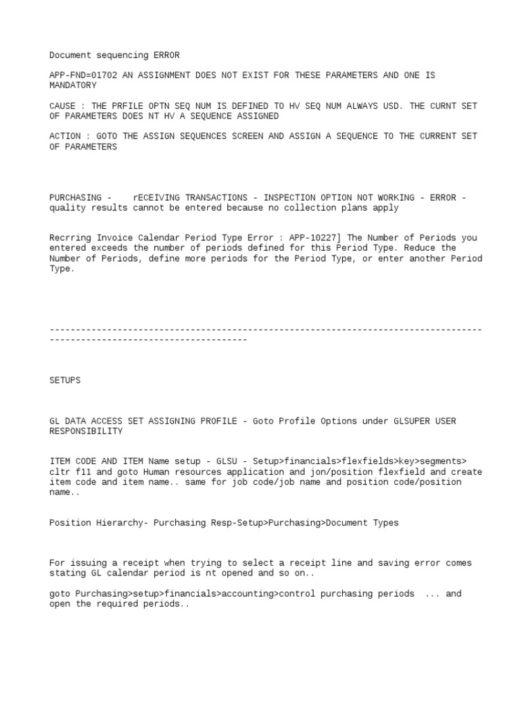 Errors and Setups Oracle | PDF