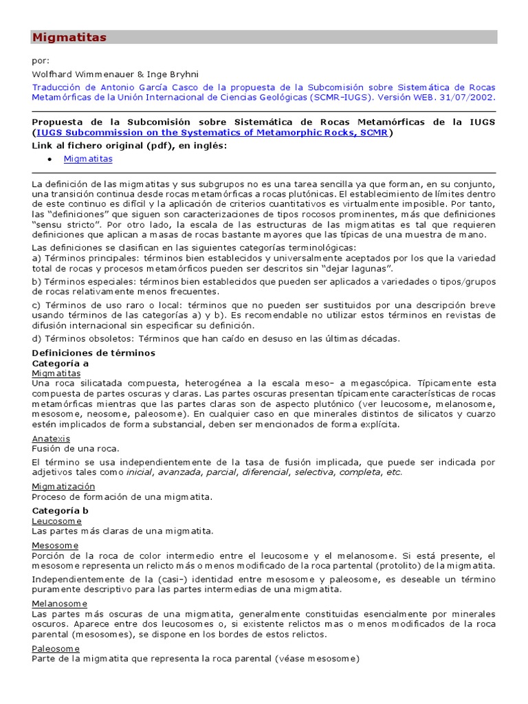 Migmatitas | PDF | Granito | Roca (geología)