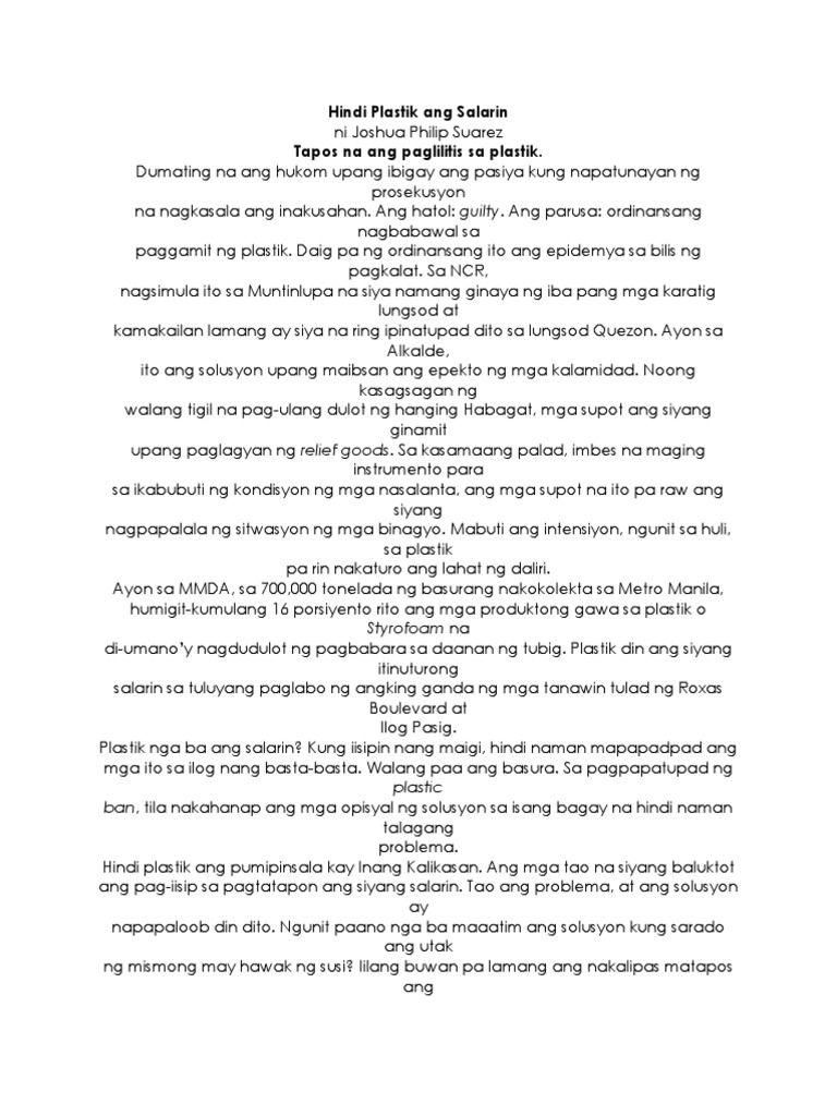 Hindi Plastik Ang Salarin | PDF
