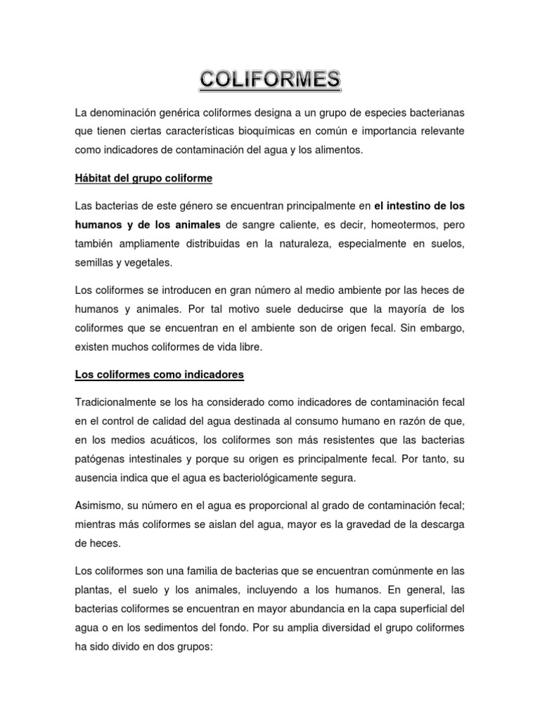 Definición de Coliformes Totales | PDF | Microbiología | Procariota
