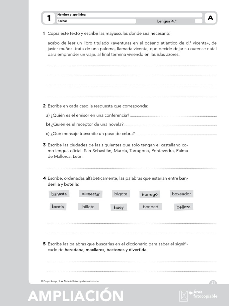Lengua Refuerzo y Ampliacion Cuarto de Primaria | PDF | Plural | Palabra