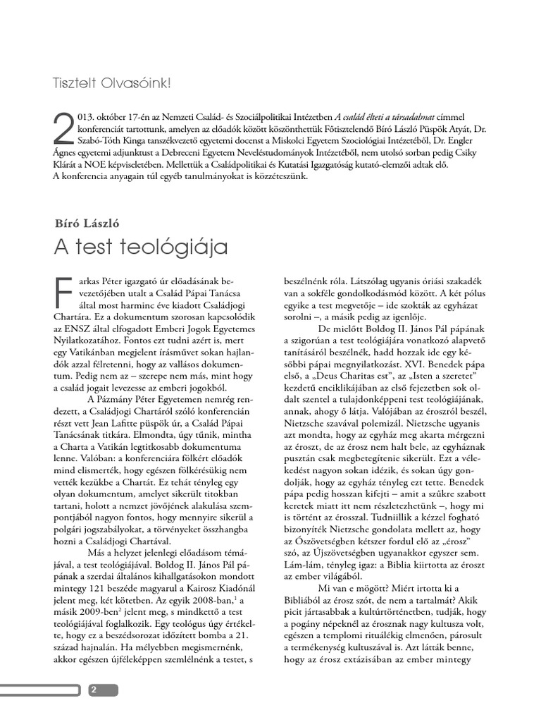 Biro Laszlo - A Test Teologiaja PDF | PDF