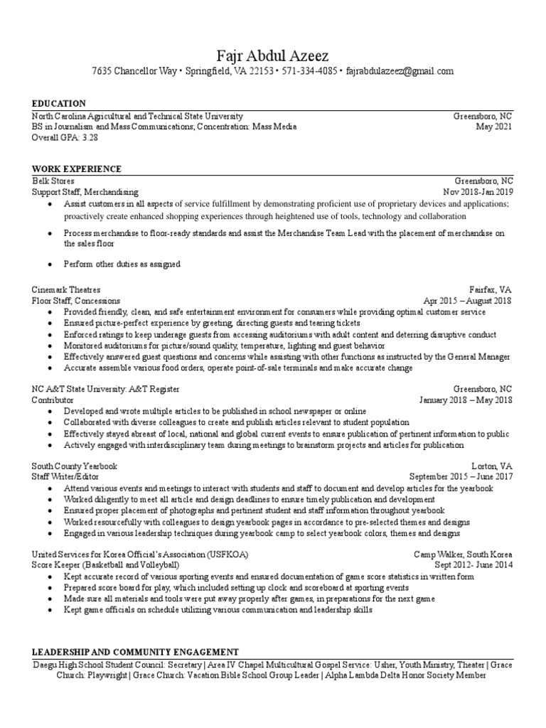 Fajr Abdul Azeez Resume OCS Working Resume | PDF | Communication | Business