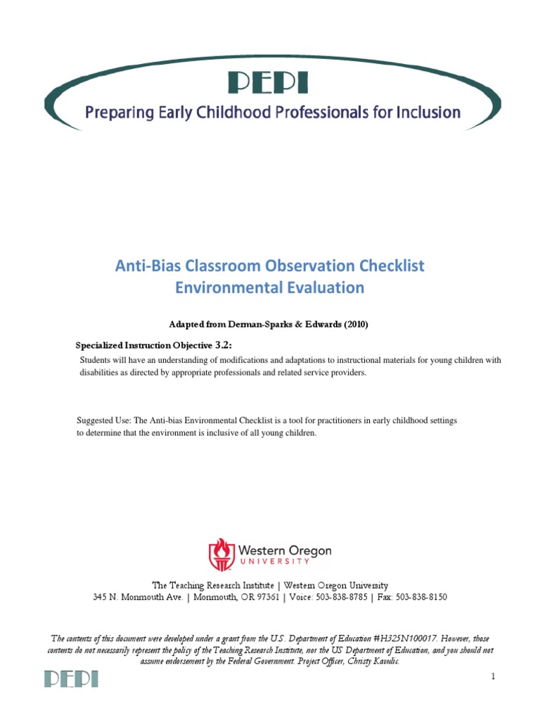 Anti-Bias Classroom Checklist | PDF | Nonverbal Communication | Toys