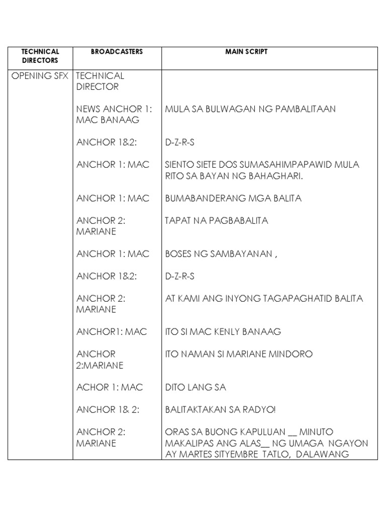Broadcasting Script | PDF