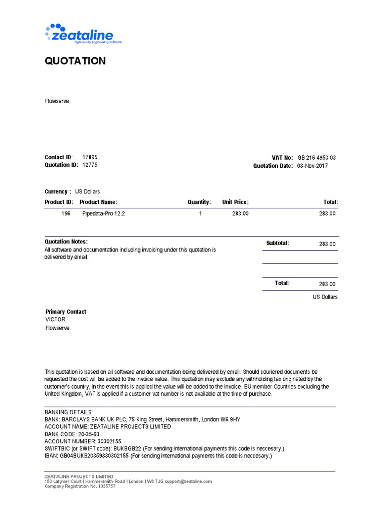Quotation for Pipedata-Pro Software | PDF