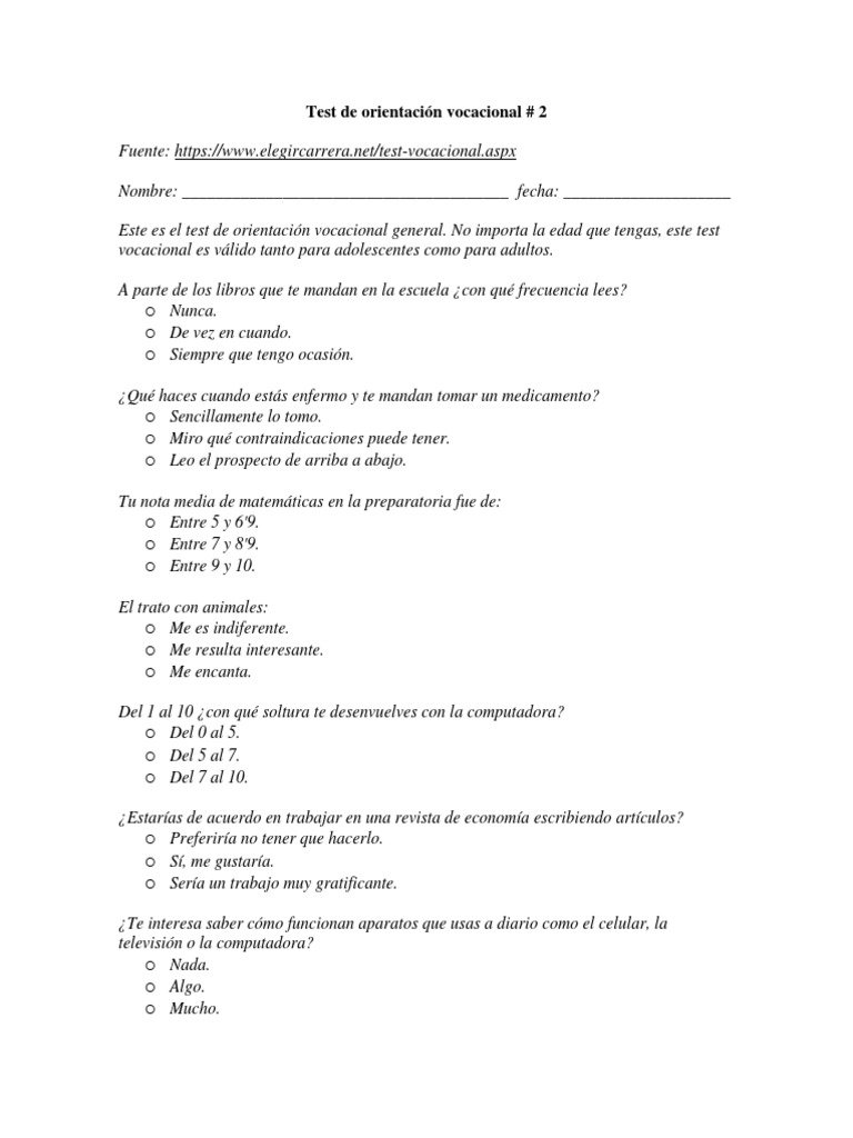 Test de Orientación Vocacional