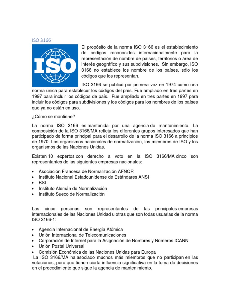 Iso 3166 | PDF | Organización internacional para la estandarización ...