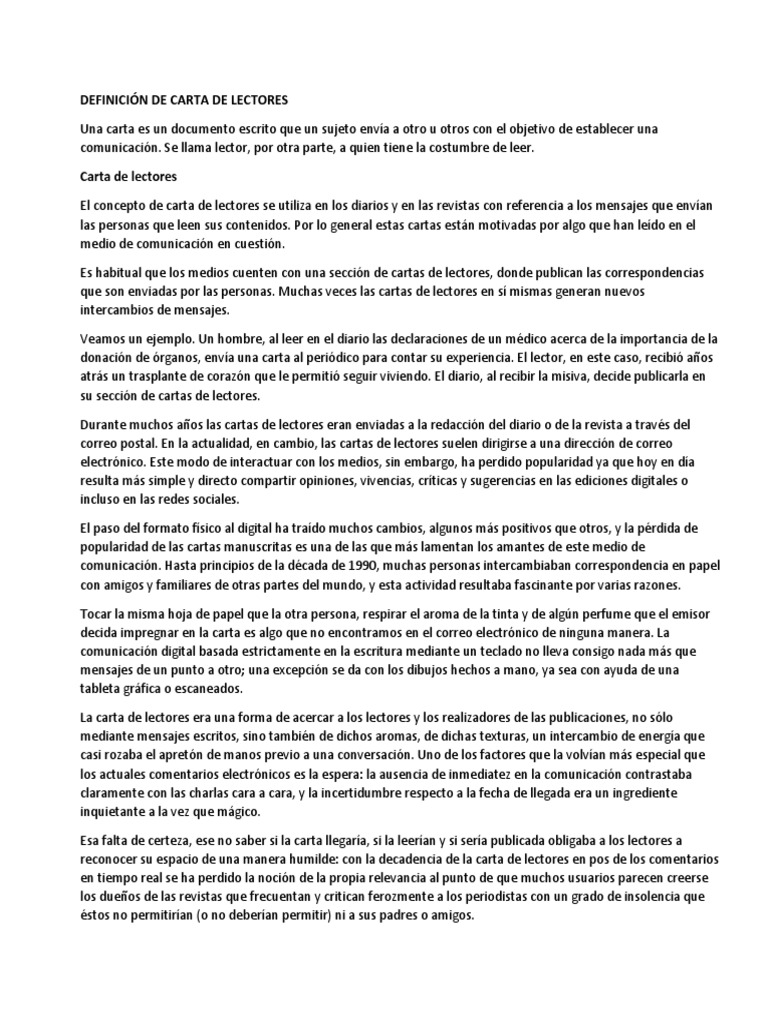 Carta Al Lector | PDF | Publicación | Información